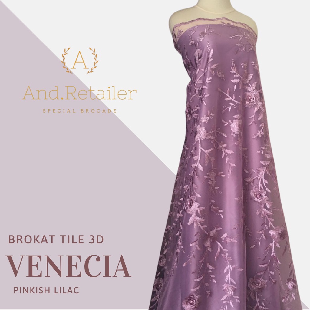 Jual Bahan Kebaya Premium Brokat Tile 3D Bordir Venecia Warna Pinkish ...