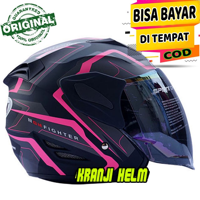 Jual Helm Half Face / Helm Gm Fighter GV2 Black Pink Doft Original ...