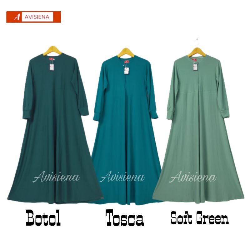 Jual Avisiena - Basic Dress Jersey Gamis Polos Jersi Warna Hijau Botol ...