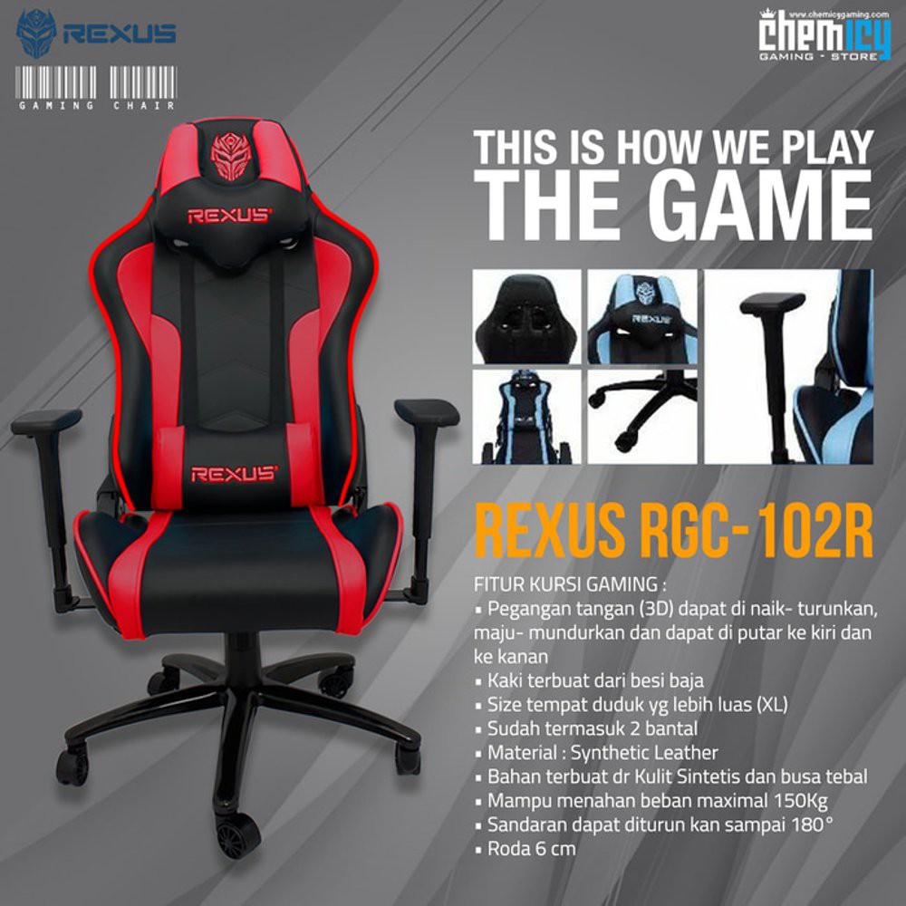 Jual Rexus Gaming Chair atau Kursi Gaming RGC 102 Red Murah | Shopee ...