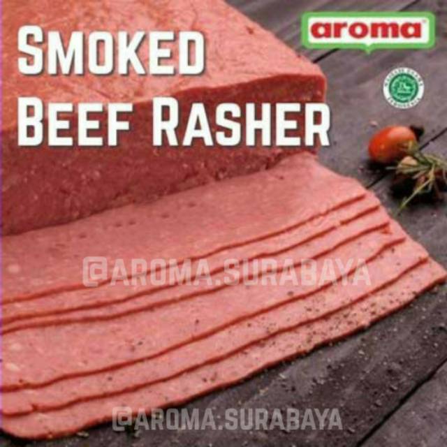 Jual AROMA Smoked Beef Rasher Bacon 1000gr / 1kg Daging Sapi Bacon ...