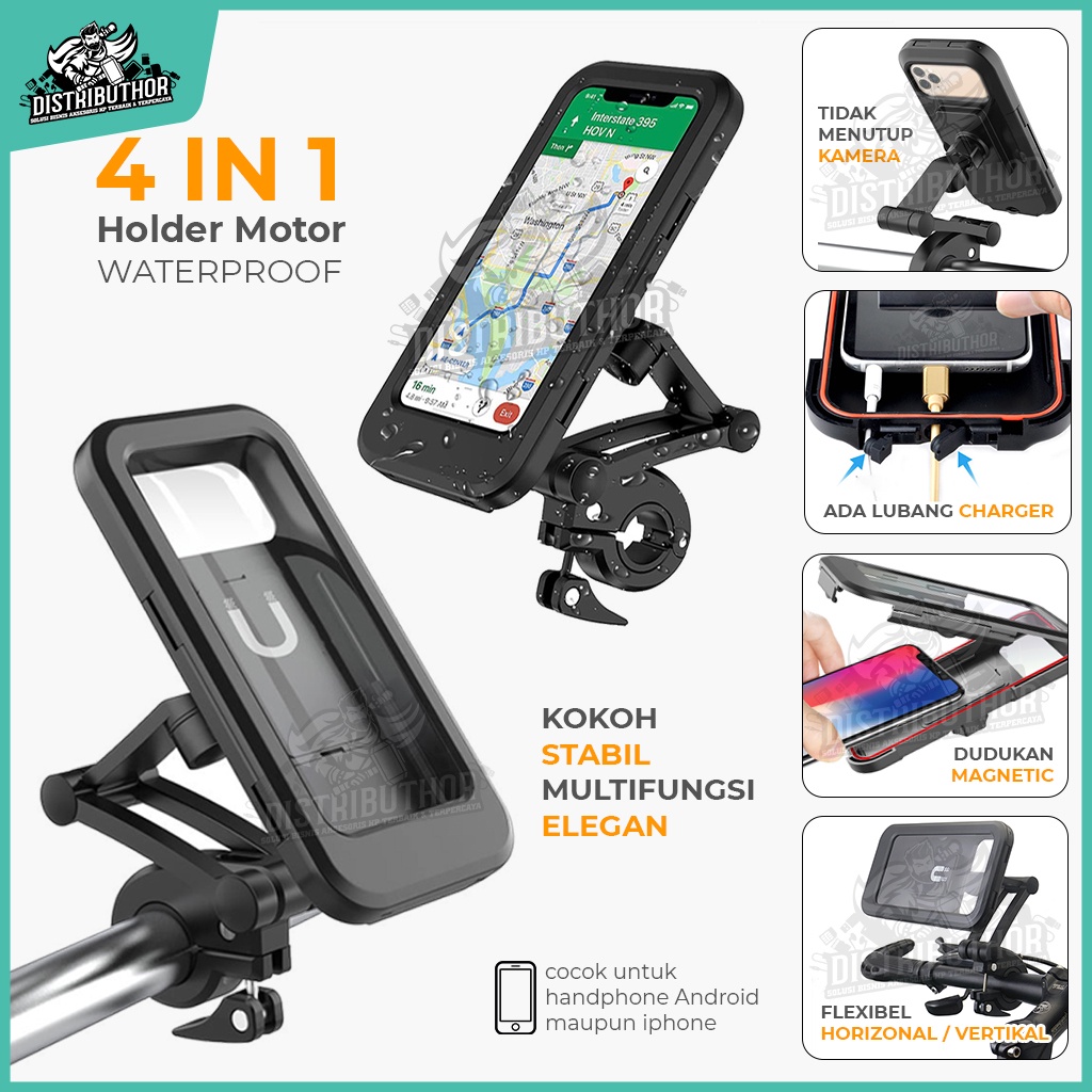 Jual Phone Holder Motor Waterproof Tempat dudukan Hp di stang Sepeda Anti Air Stand Handphone ...