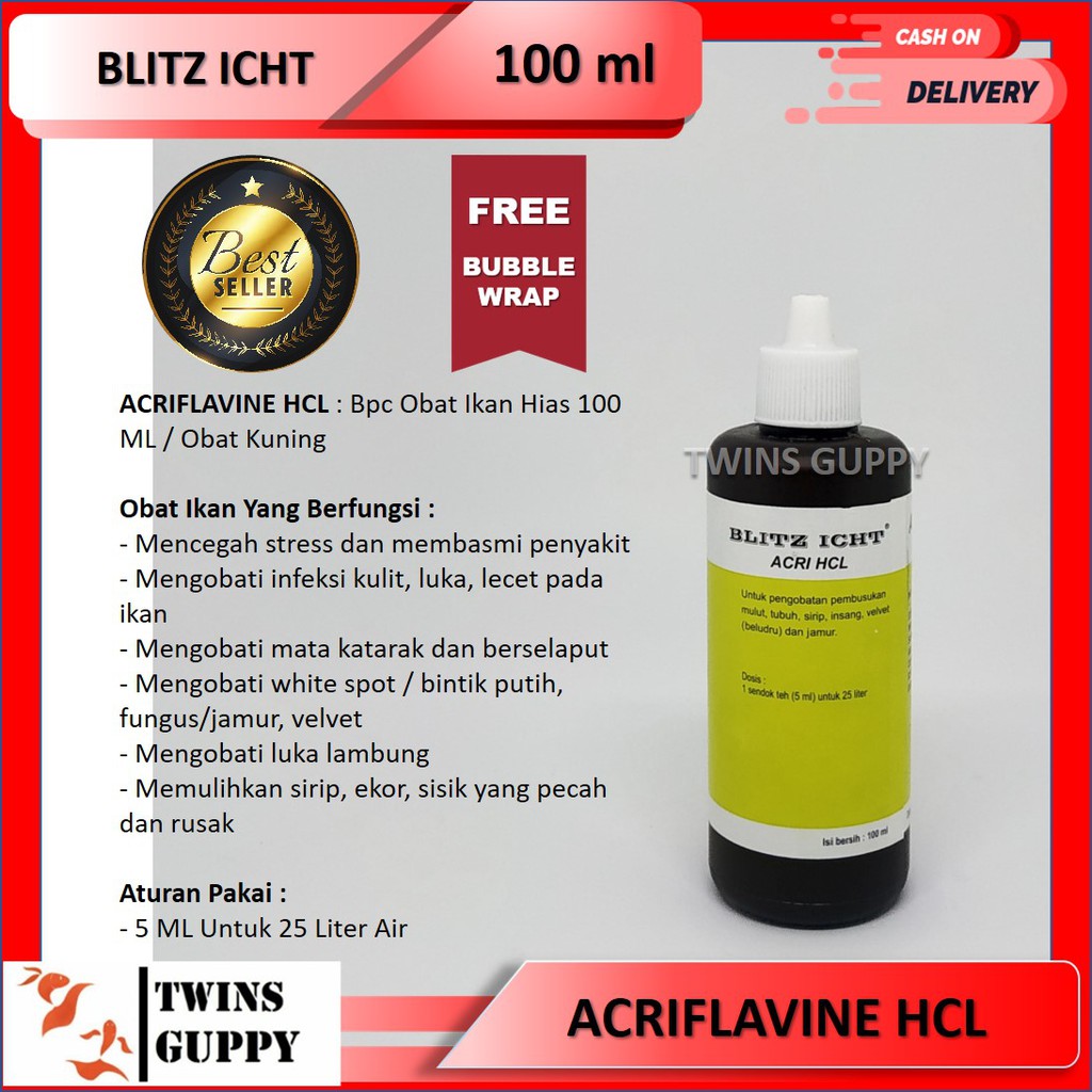 Jual OBAT KUNING ACRIFLAVINE HCL 100ml / BLITZ ICHT / OBAT IKAN / OBAT ...