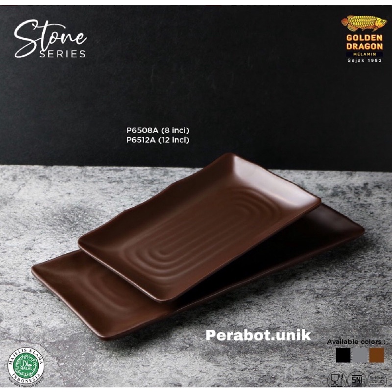 Jual Piring sushi golden dragon P6508 / piring kotak model batu ...