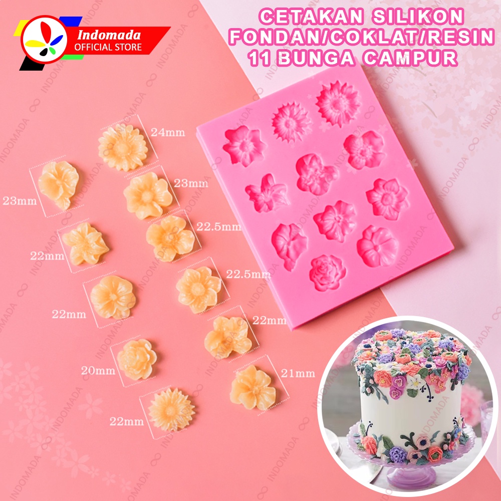 Jual Indomada Cetakan Silikon Fondant 11 Bunga Campur Kecil 2.2 cm ...