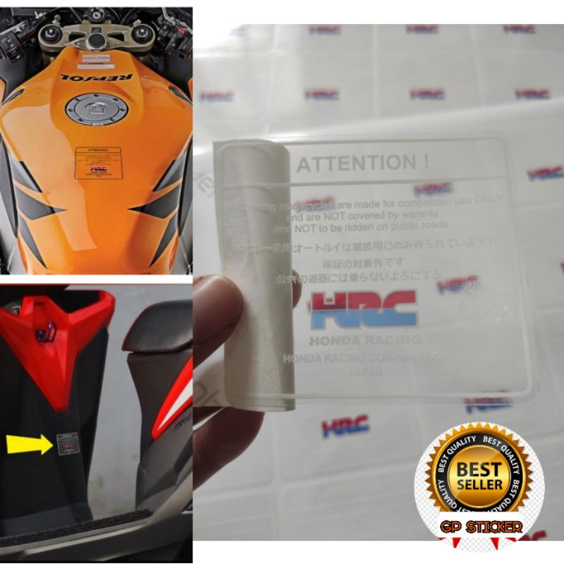 Jual STICKER PRINTCUTT WARNING HRC for competition use only transparan ...