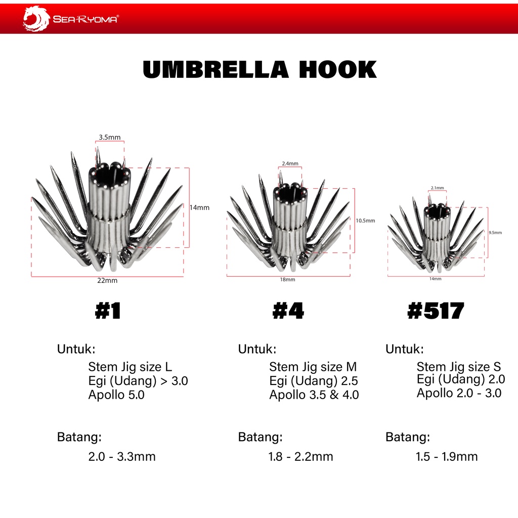 Jual SeaRyoma Umbrella Hook Ukuran # 1 , # 4 dan # 517 - Harga 1 ...