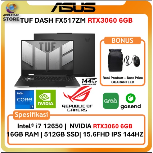 Jual ASUS TUF DASH FX517ZM RTX3060 6GB i7 12650 16GB 512GB SSD W11 15.6 ...