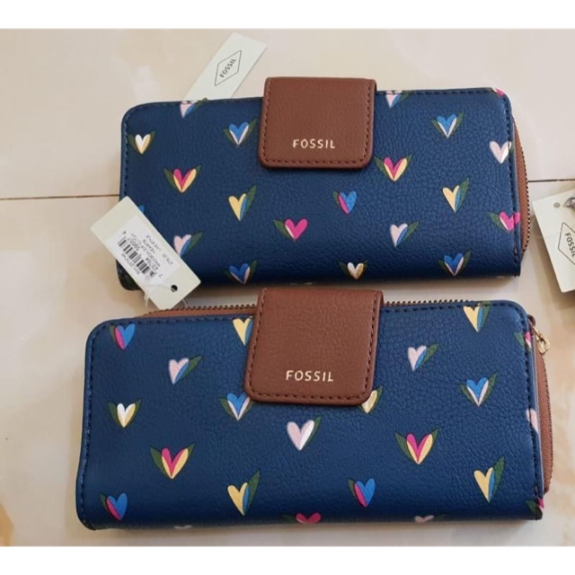 Jual FOSSIL MADISON ZIP CLUTCH WALLET BLUE HEART | Shopee Indonesia