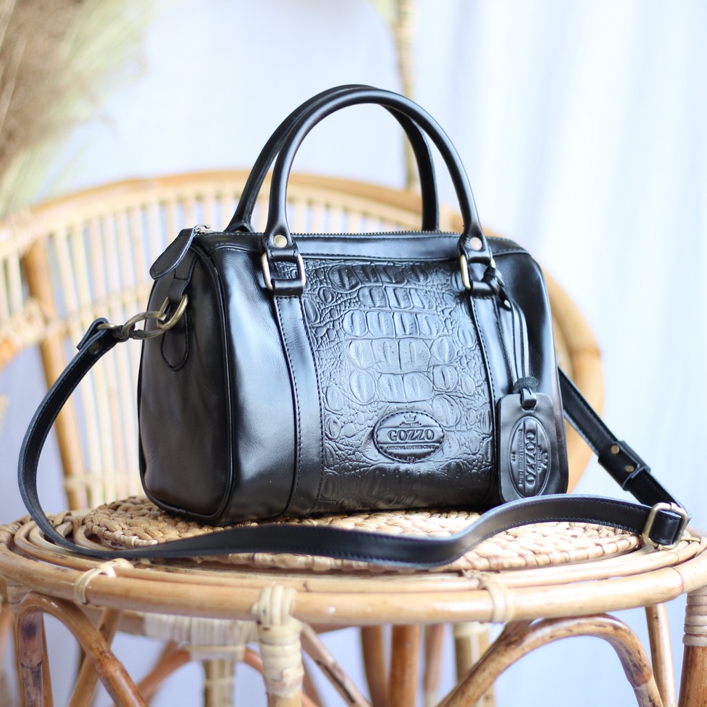 Jual GOZZO LEATHER TAS WANITA KULIT ASLI SPEDY KULIT SAPI HITAM MIX ...