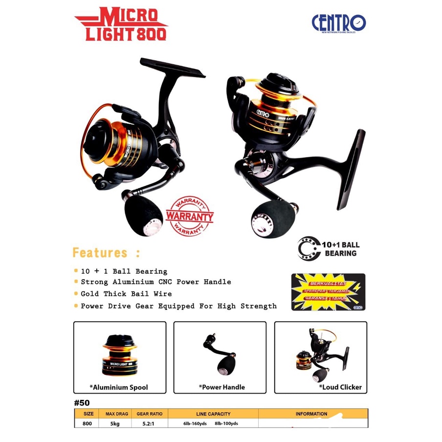 Jual Reel Pancing CENTRO Micro Light 800 Ril Mini Spining Ukuran Kecil ...