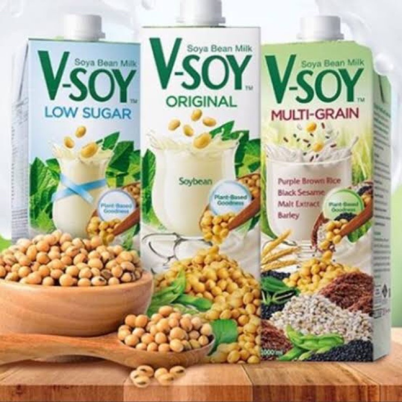 Jual V-SOY SOYA BEAN MILK ORIGINAL, MULTI-GRAIN, LOW SUGAR 1L | Shopee ...