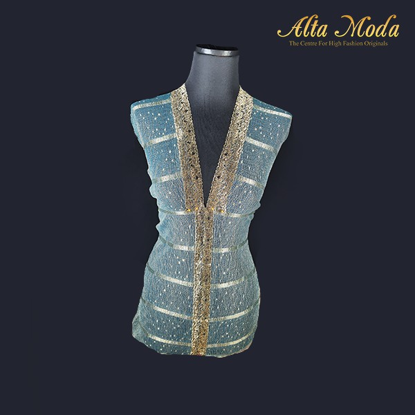 Jual Brokat Perancis Trimming Kebaya Desain Ice Blue Gold (Alta Moda ...