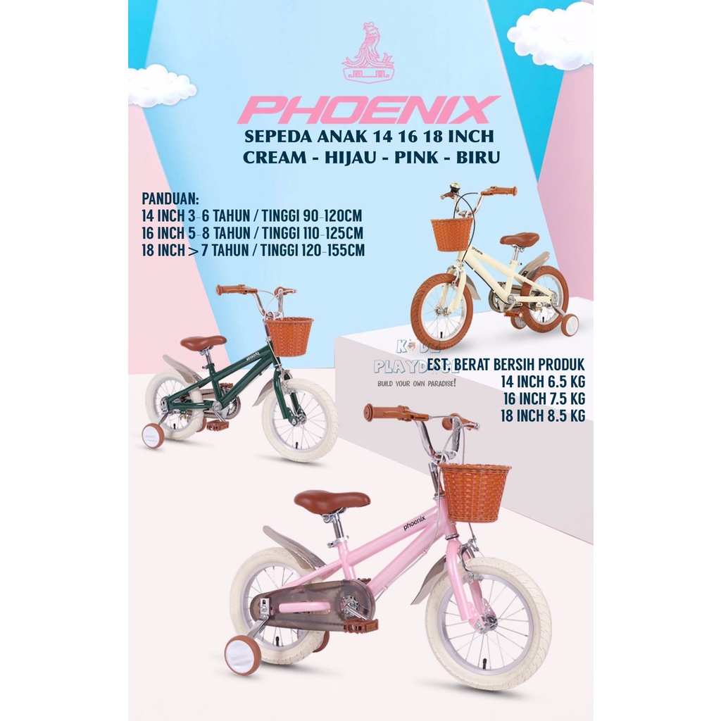 Jual Sepeda Anak PHOENIX Vintage 14, 16 & 18 Inch Pink, Biru, Cream dan ...