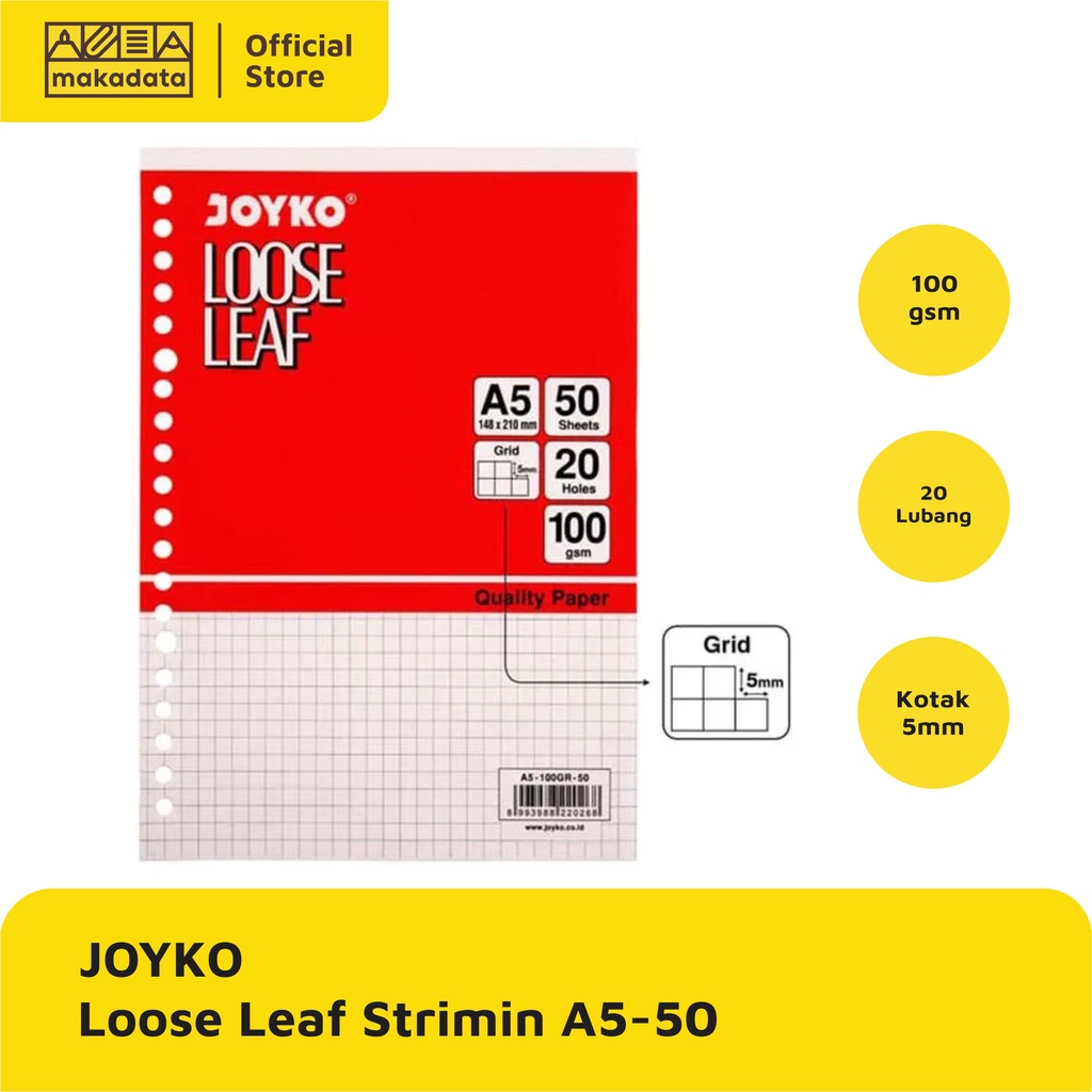 Jual LOOSE LEAF GRID / KERTAS BINDER KOTAK UKURAN A5 50 LEMBAR JOYKO MURAH | Shopee Indonesia