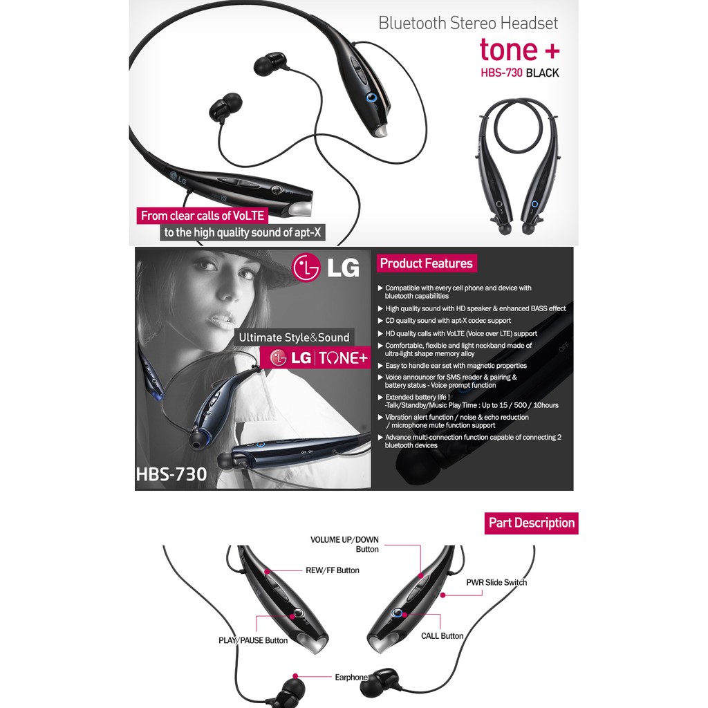 Jual LG Tone HBS-730 Headset Bluetooth With Mic dan Volume Control ...