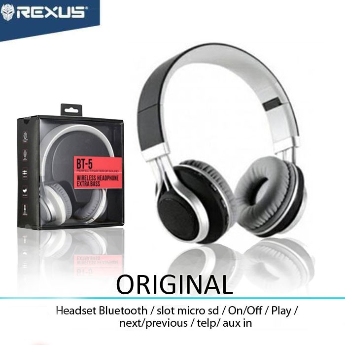 Jual Rexus BT5 - Wireless Headset Bluetooth BT-5 Extra Bass | Shopee ...