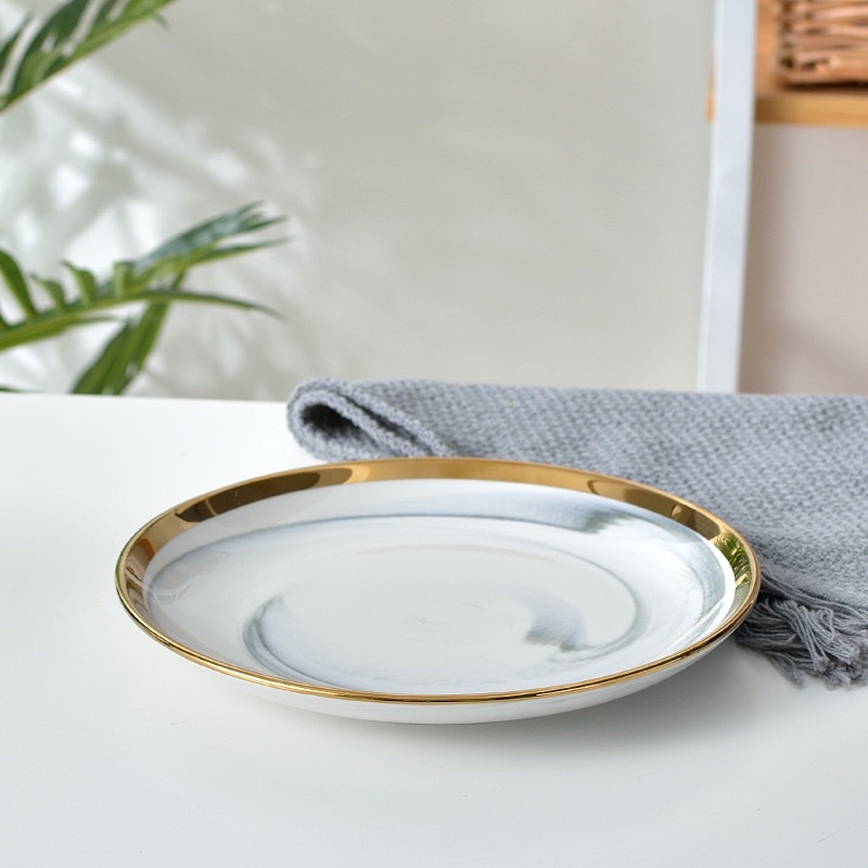 Jual Piring Marble Grey Gold Rim Mangkok Marble Grey Piring Saji Marble Grey Piring Mewah ...