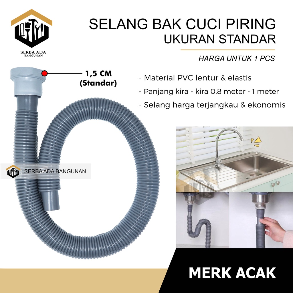 Jual SELANG BAK CUCI PIRING ELASTIS 1 METER ABU PVC KUAT TEBAL MURAH ...