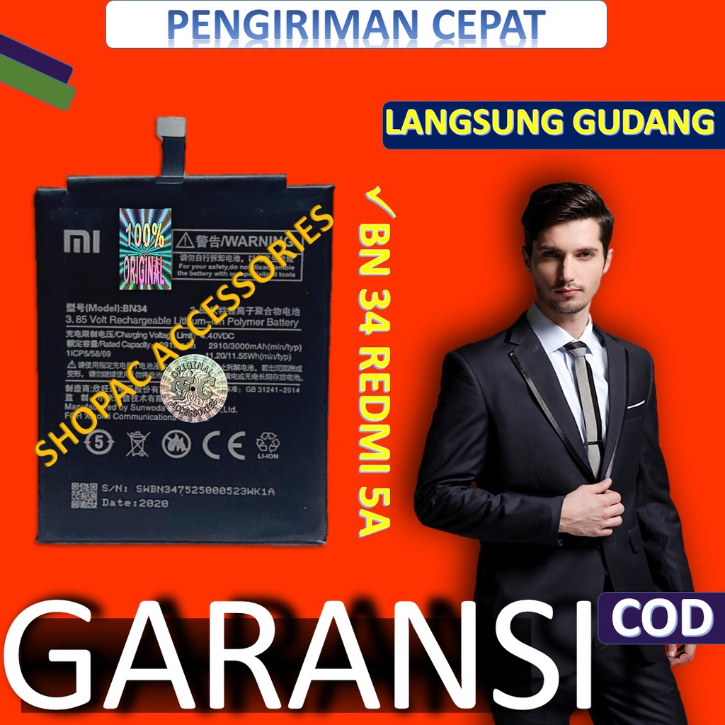 Jual BATERAI XIAOMI REDMI 5A BN34 BN 34 ORY FC | Shopee Indonesia