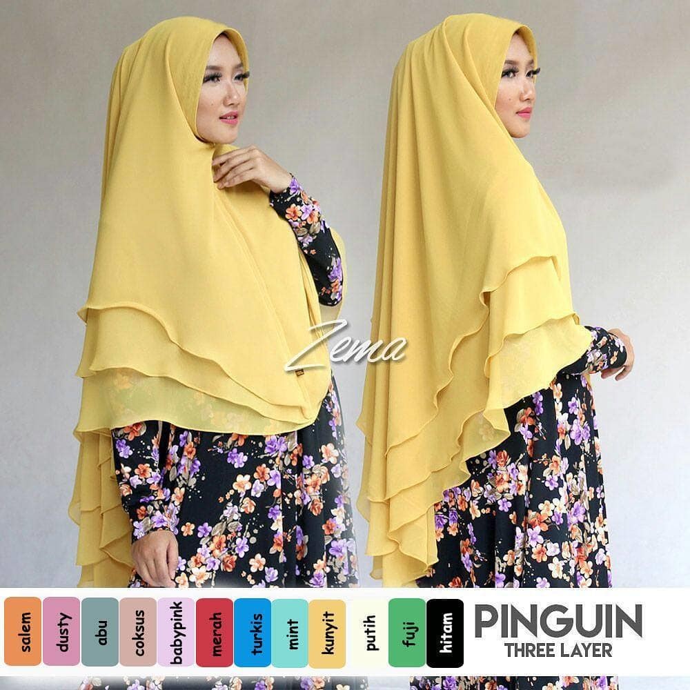 Jual Hijab Jilbab Khimar Pinguin 3 layer Ceruti Sifon Terbaru | Shopee ...