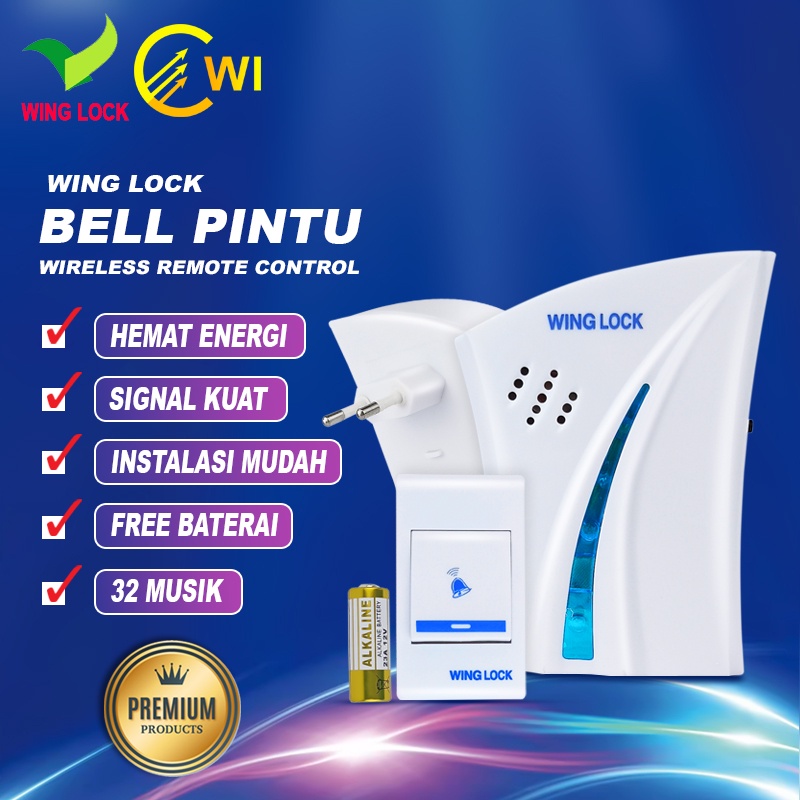 Jual Bell Pintu Wireless AC 2 Tombol/Bell Rumah/Doorbell Wing Lock ...