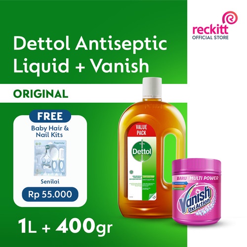 Jual Dettol Antiseptik 1 Liter + Vanish Pink 400g Free Baby Hair Nail ...