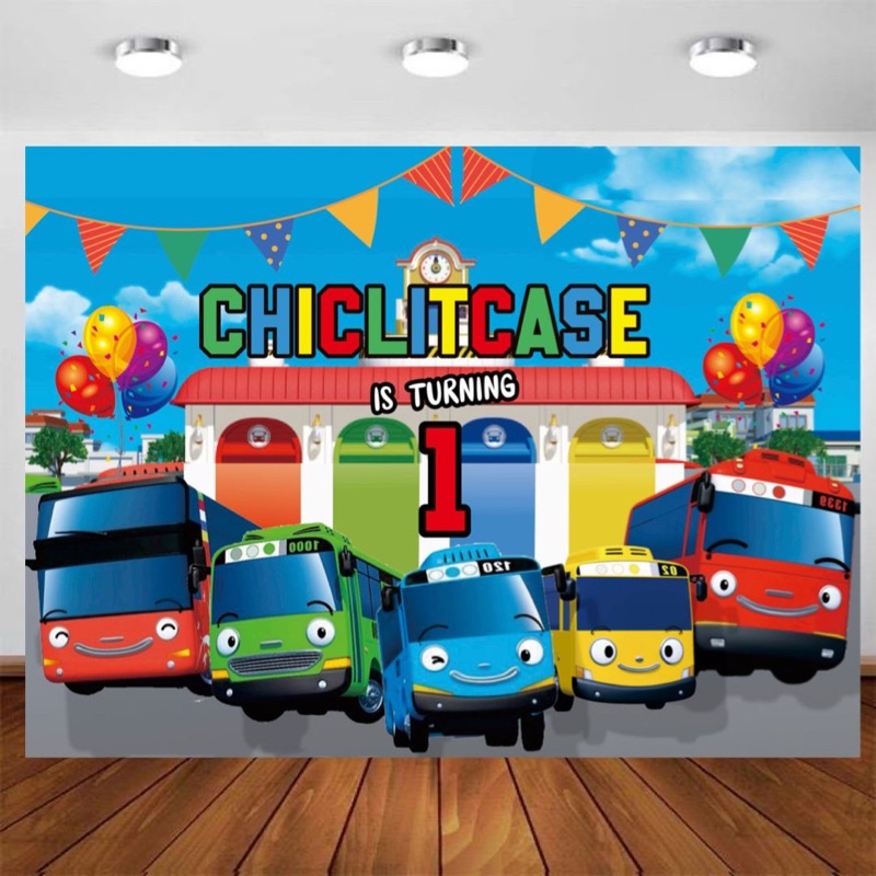 Jual Custom backdrop ulang tahun anak tema tayo little bus birthday ...