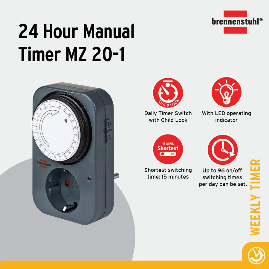 Jual Stop Kontak + Timer Mekanik Brennenstuhl 24 Jam MZ 20-1 -1506450 ...
