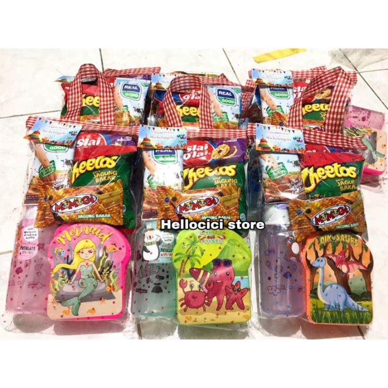 Jual BINGKISAN SNACK PARCEL LUNCH BOX + BOTOL MINUM MINI KEMASAN ULANG ...