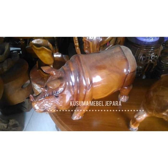 Jual Pajangan Meja Patung Badak Kayu Jati Solid (Tinggi 25cm) | Shopee ...