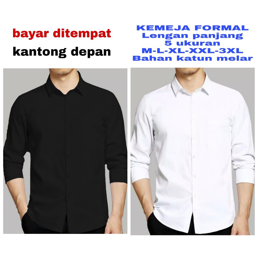 Jual KEMEJA FORMAL POLOS HITAM PUTIH/HEM PRIA FORMAL LENGAN PANJANG ...