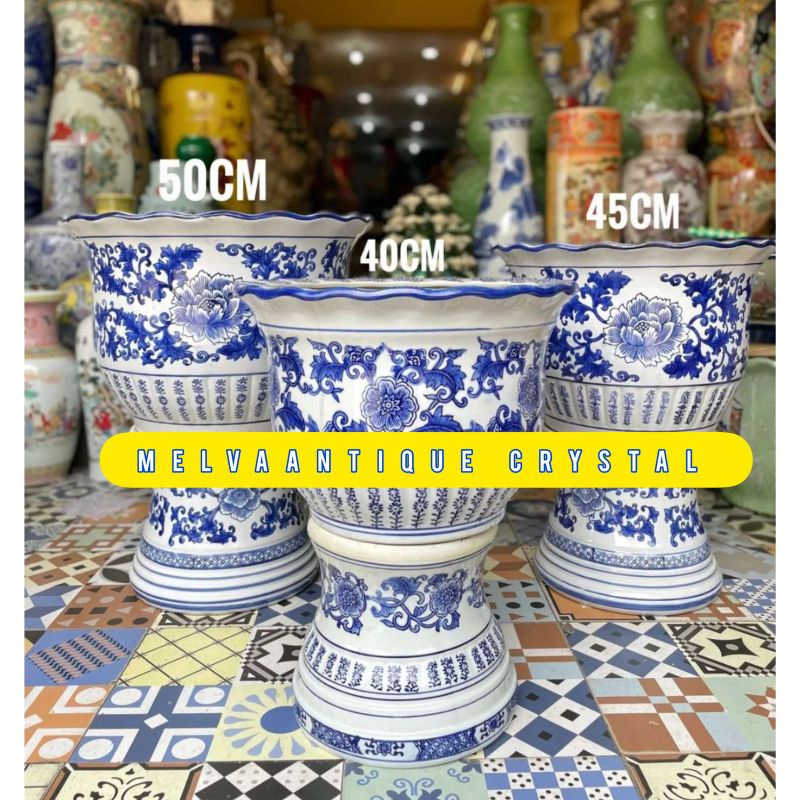 Jual Pot bunga Antik keramik biru putih Diameter 50cm,45cm,40cm ...