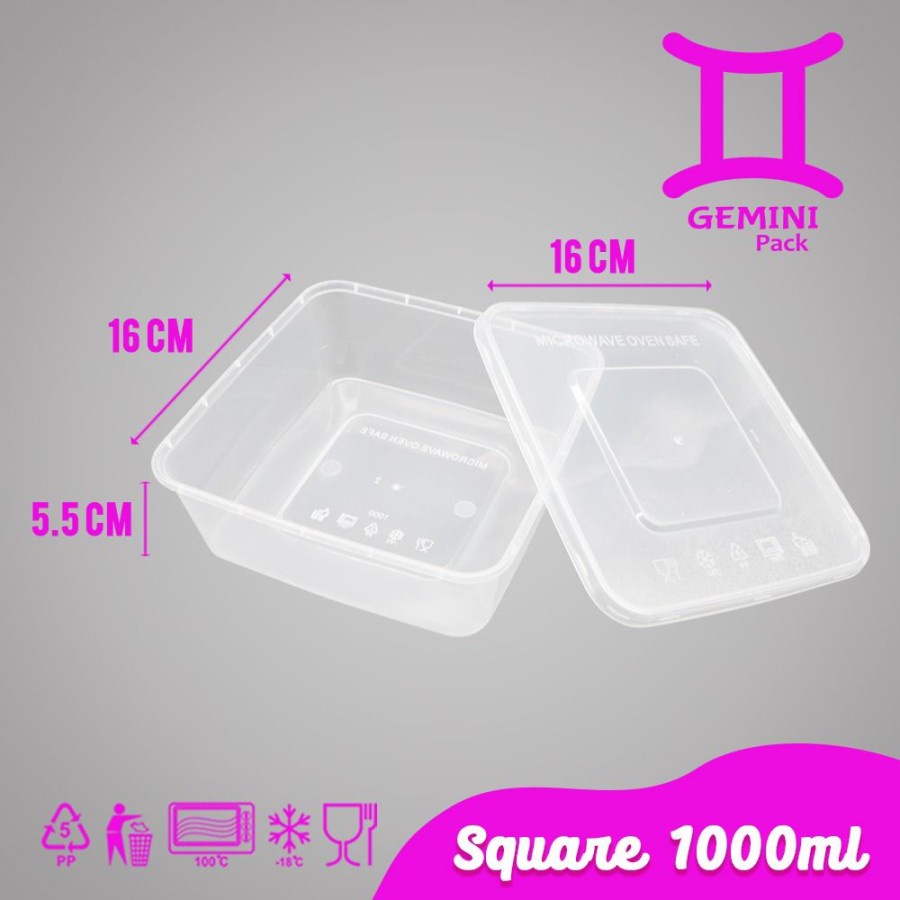 Jual Thinwall 1000ml Square 25 Pcs Kotak Makan Plastik Persegi Shopee