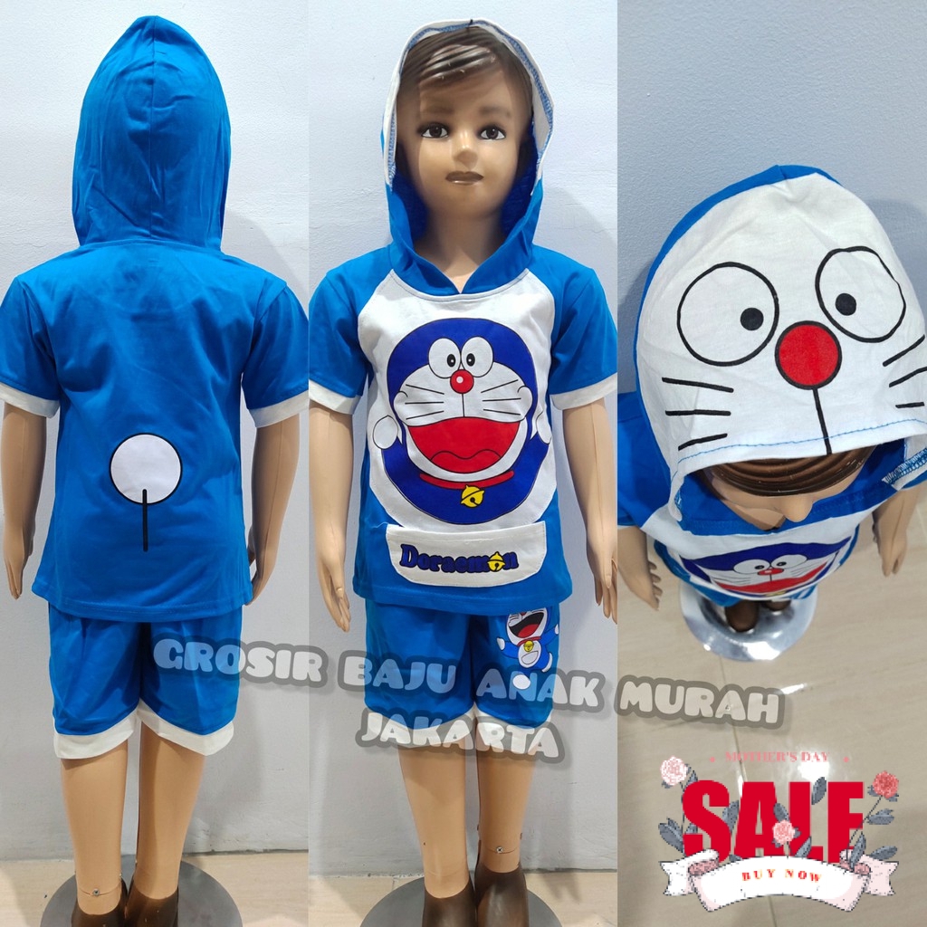 Jual Baju Setelan KAOS Anak DORAEMON TOPI | Shopee Indonesia