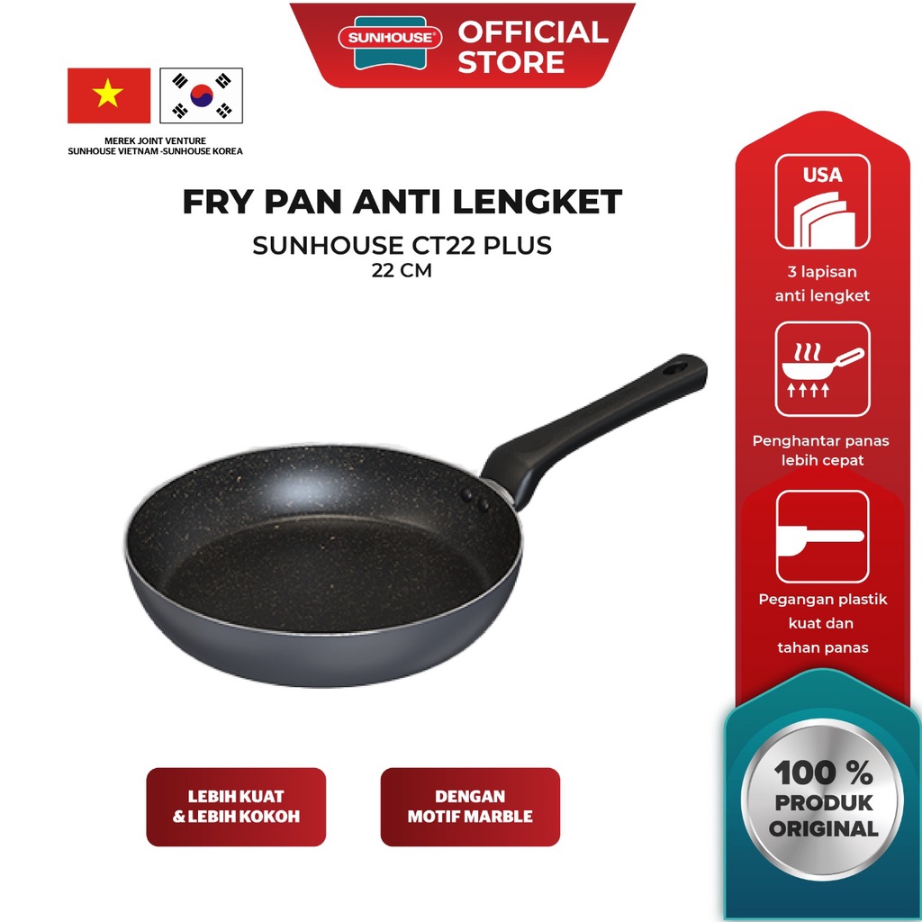 Jual Sunhouse CT22 Plus Frypan Anti Lengket 22 cm 1 Pcs | Shopee Indonesia