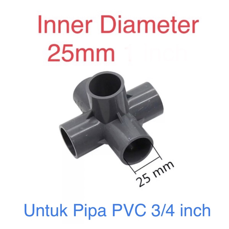 Jual Grey Fitting 5 Way Arah T Tee Elbow Inner Diameter 25mm for Pipa ...