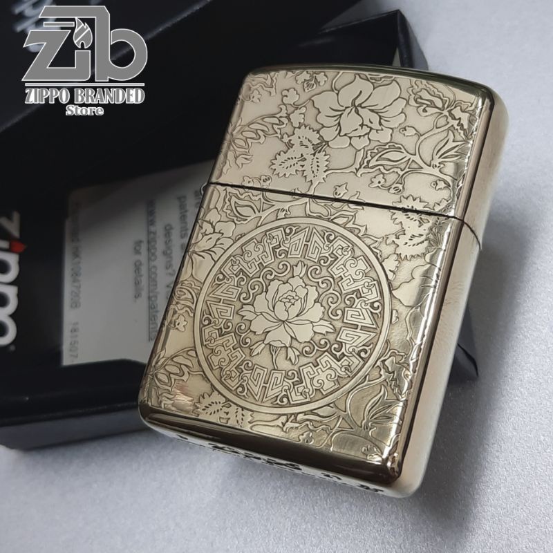Jual zippo flower floral japan 2 side armor brass rare item gratis ...