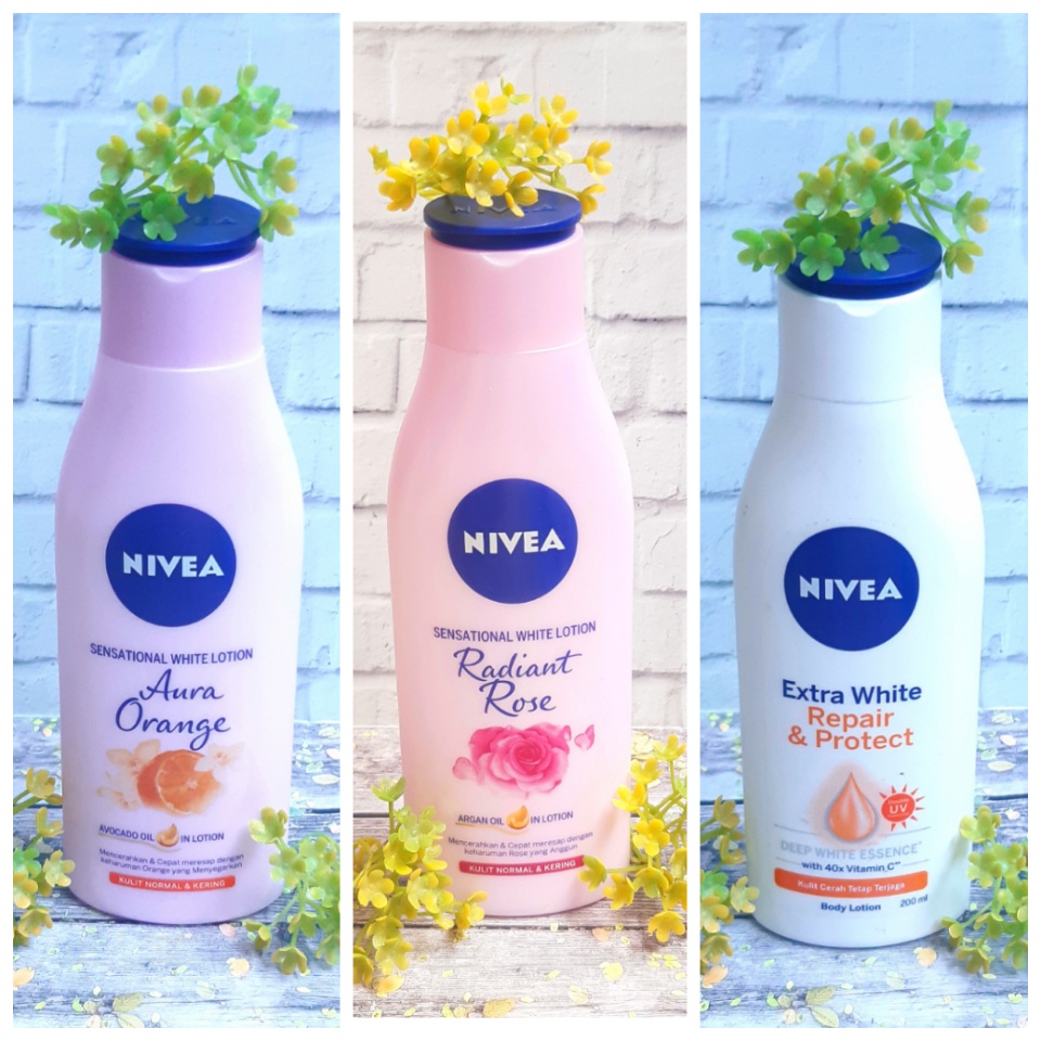 Jual NIVEA Body Lotion Extra White Aura Orange Radiant Rose Repair ...