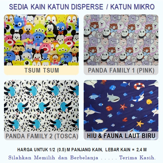 Jual Kain Polymicro Motif TSUM TSUM, PANDA FAMILY 1 dan 2, HIU + FAUNA ...