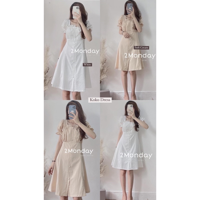 Jual D0899 KOKO KOREAN STYLE VINTAGE MINI DRESS BUTTON POLOS | Shopee ...