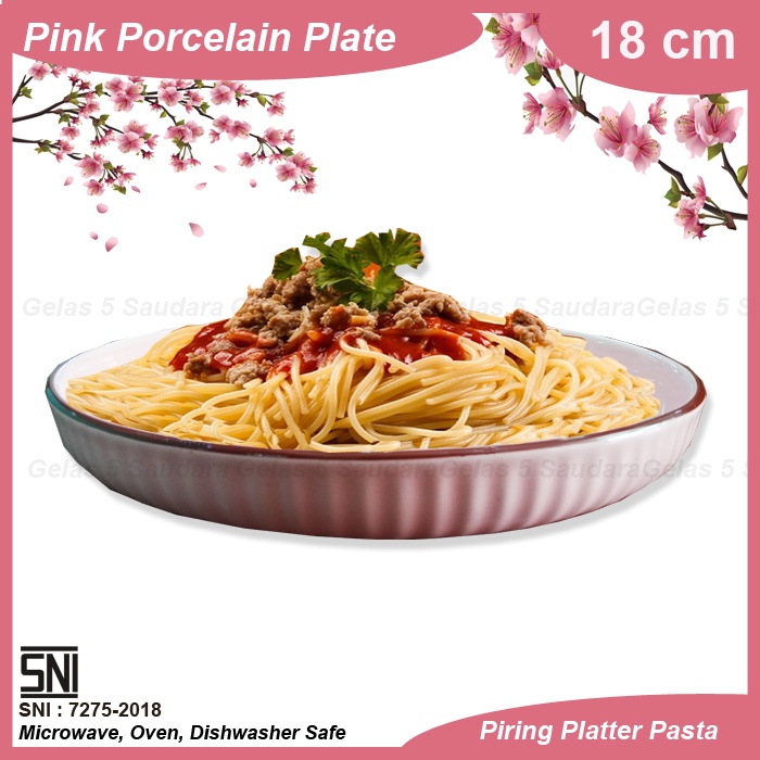 Jual Piring Keramik Porcelain 18 cm Pink - Piring Spaghetti - Piring ...