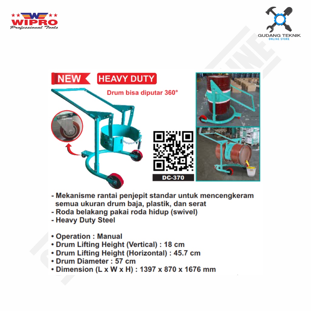 Jual HYDRAULIC DRUM CARRIER 364 KG WIPRO DC-370 / Alat Angkat Pembawa Drem Drum Hidrolis 364kg ...