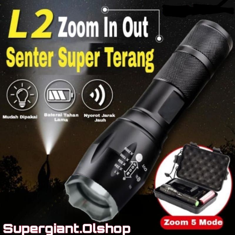 Jual PAKET Senter LED Tactical Cree L2 Cahaya Putih | Shopee Indonesia