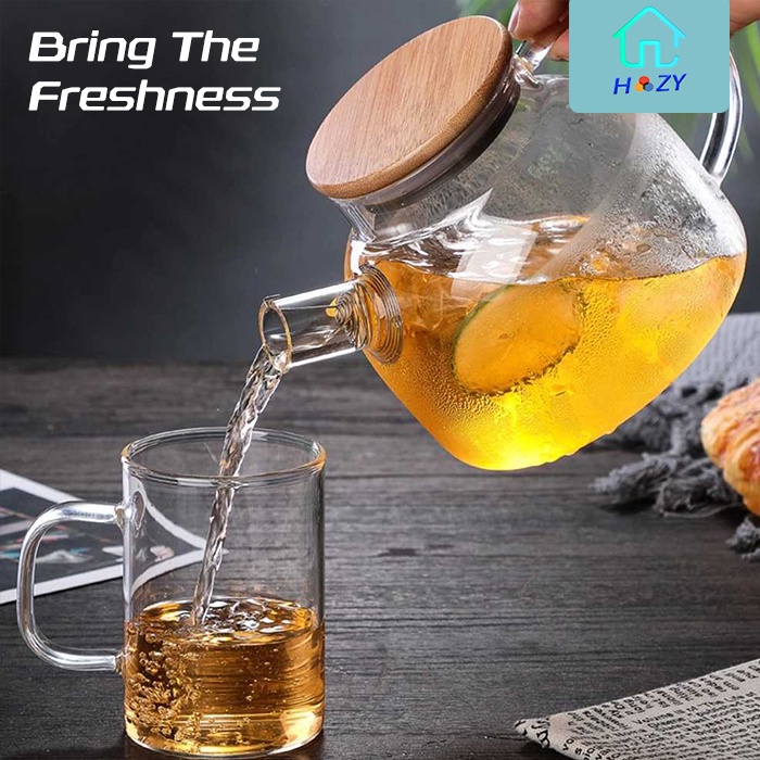 Jual Hozy Teko Kaca Dengan Tutup Bambu Tahan Panas / Tea pot infuser ...