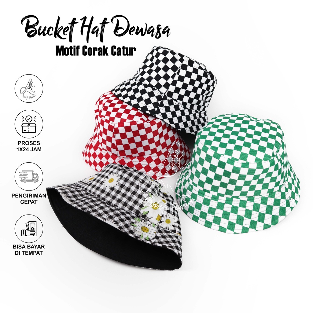 Jual Topi bucket sablon premium bolak balik Sablon Catur Kotak-Kotak ...