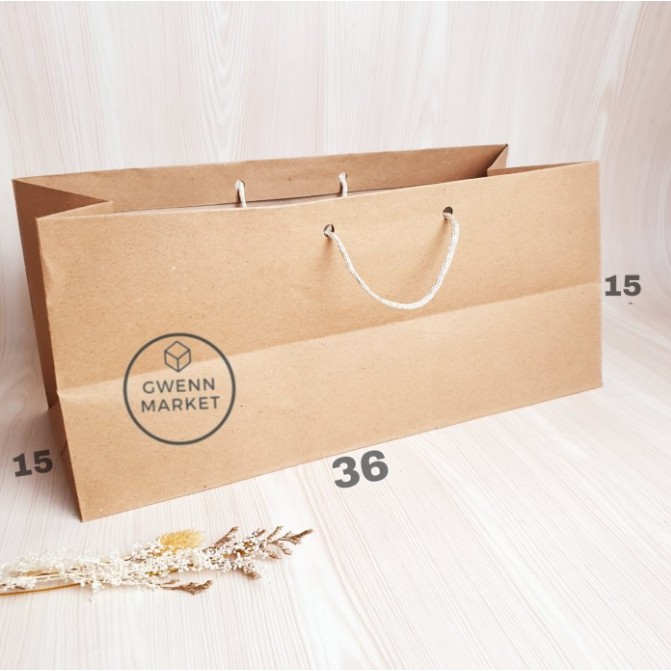 Jual Paper bag coklat per 12pcs 36x15x15 paperbag brownies kertas polos ...