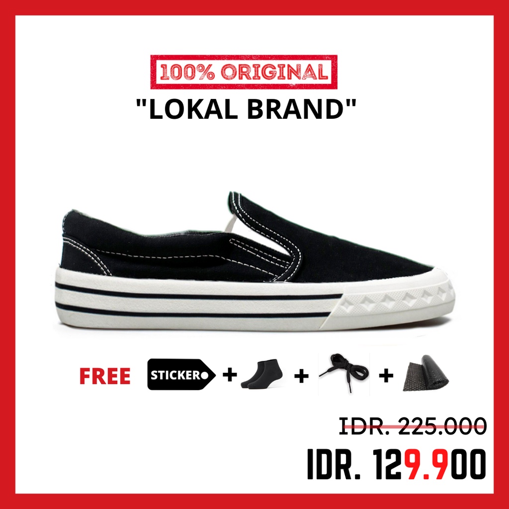 Jual ORIGINAL - Sepatu Brand Lokal Pria Wanita Slip On Retro Black ...