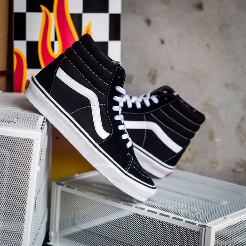 Jual Vans Sk8 Hi Classic Black White Original Shopee Indonesia