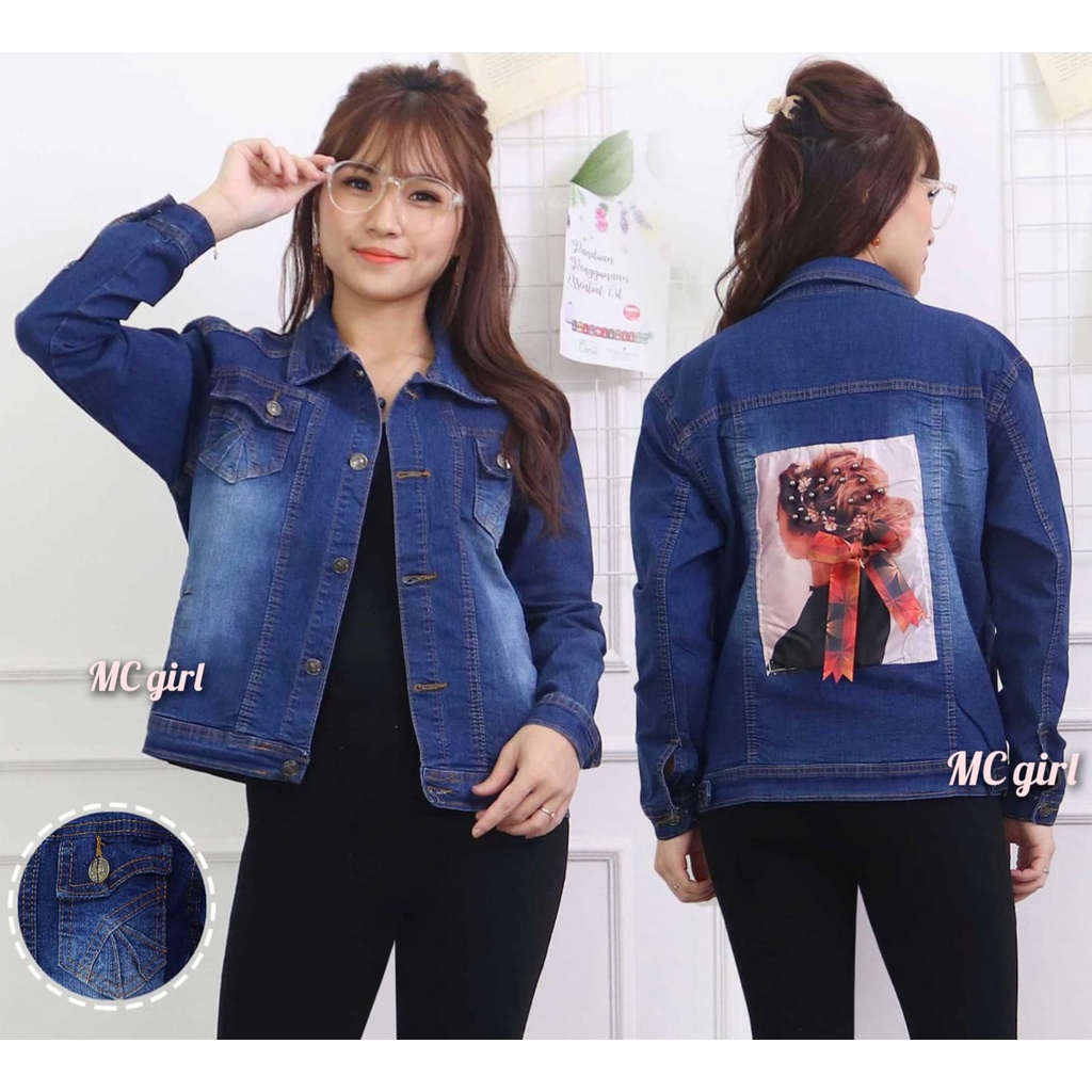 Jual MC girl - Jaket Jeans Polos Gambar Pita 3D Wanita / Jacket Denim ...
